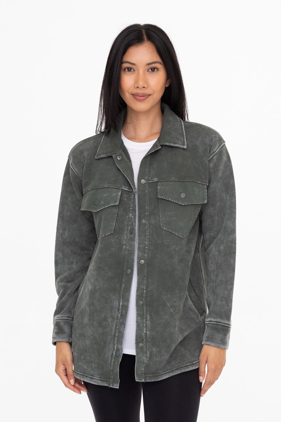 Snap-On Shacket - Green – Twisted Tangerine